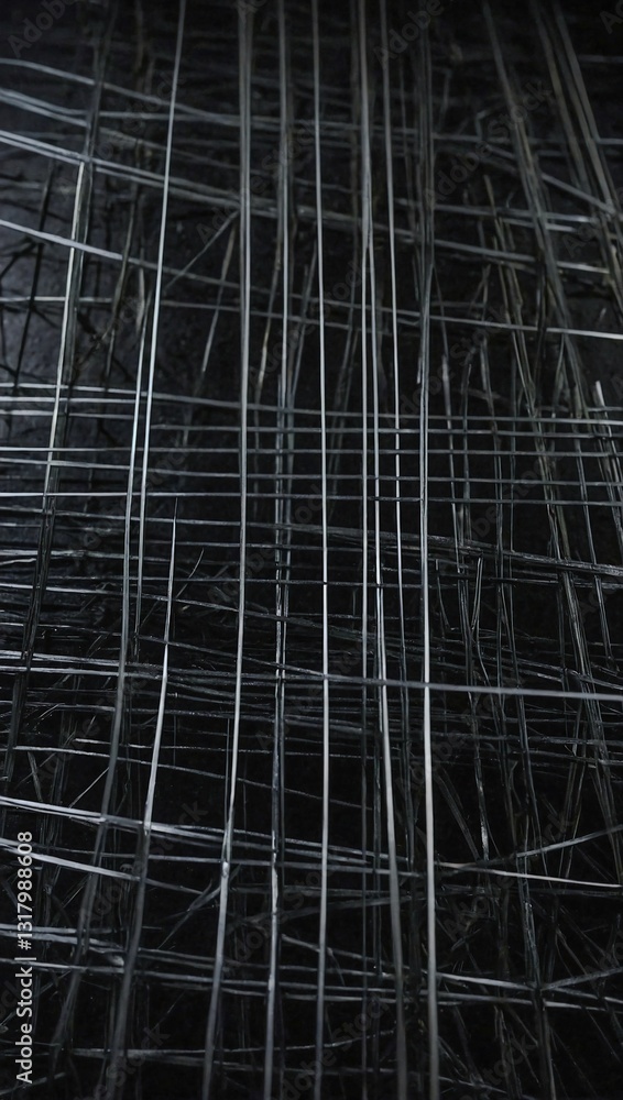 All black background with faint grid of thin silver lines crisscrossing ...