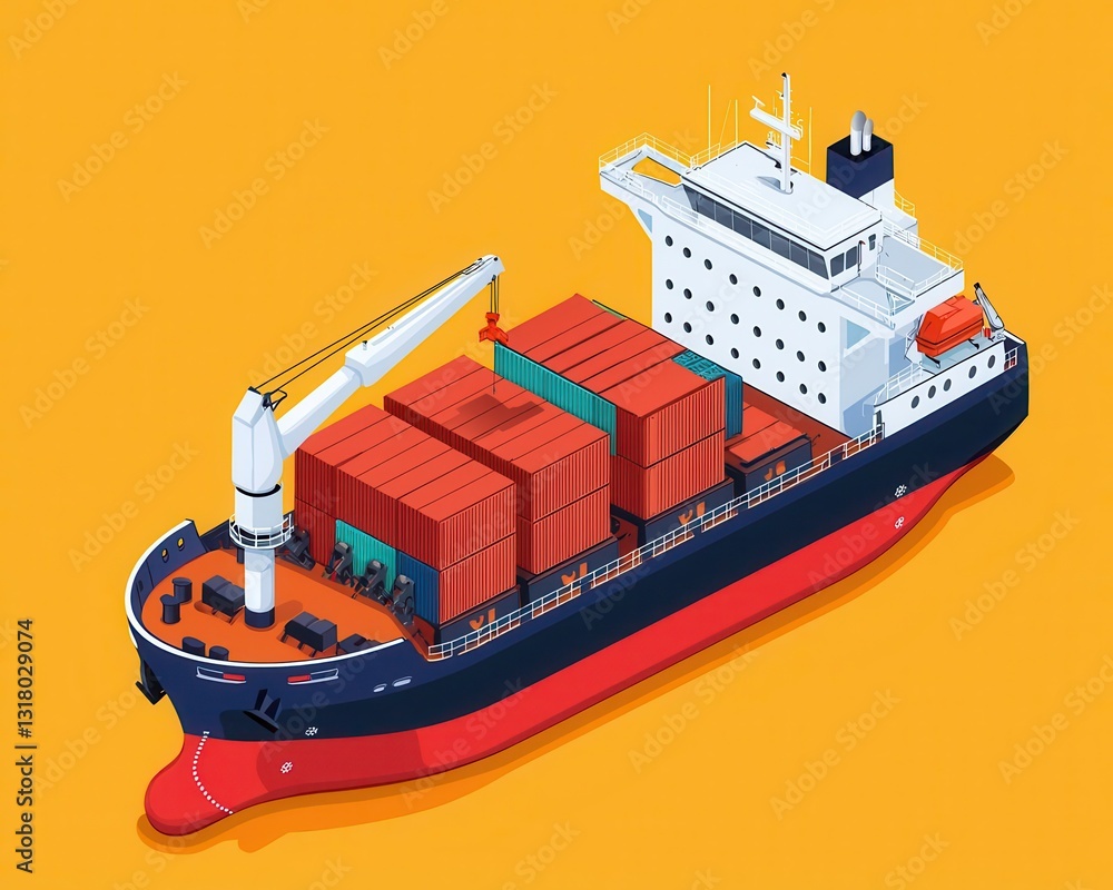 Isometric technical drawing of a selfloading cargo ship, with labeled ...