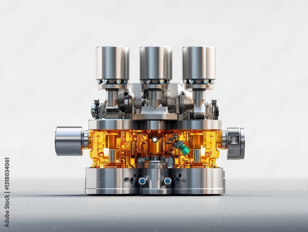Crosssectional technical diagram of a hybrid internal combustion engine ...