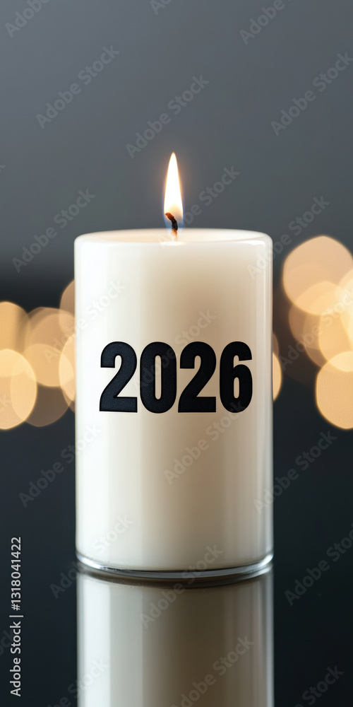Burning Candle with 2026 Inscription Against Festive Bokeh Background ...