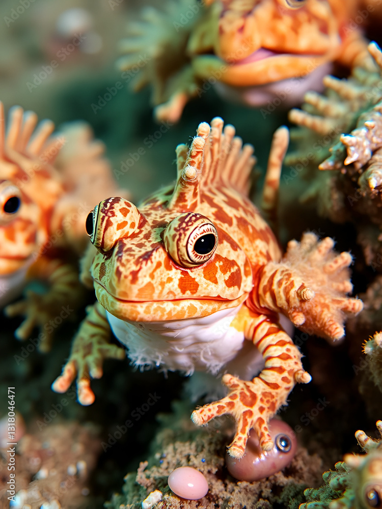 Short and stocky frogfishes camouflaged with spinules and appendages ...
