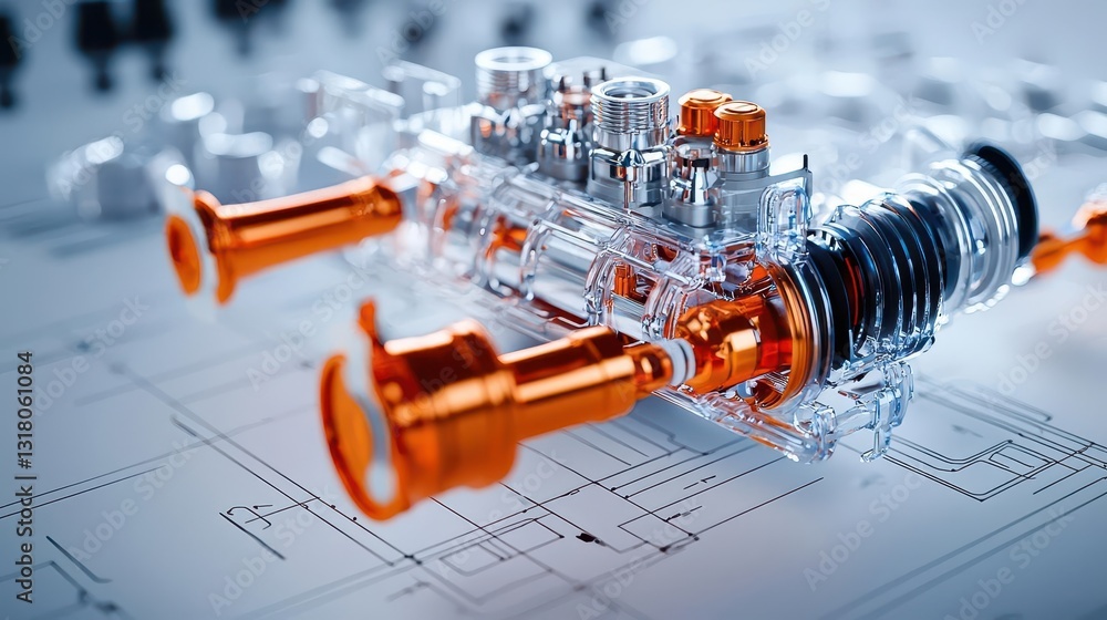 Crosssectional technical drawing of a hybrid engines fuel injection ...