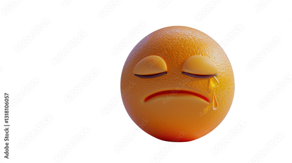 Sad orange fruit crying with closed eyes on transparent background ...