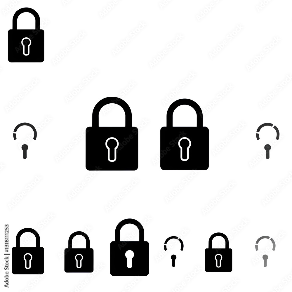 Black isolated icon of locked and unlocked lock on white background ...