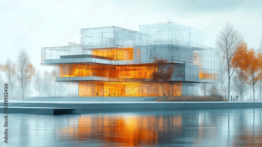 Architectural visualization showing holographic building plans ...