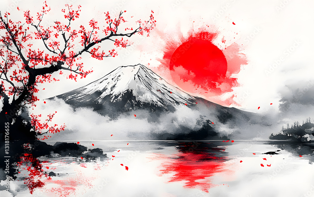 Japanese style background, A famous place in Japan with Chureito Pagoda ...