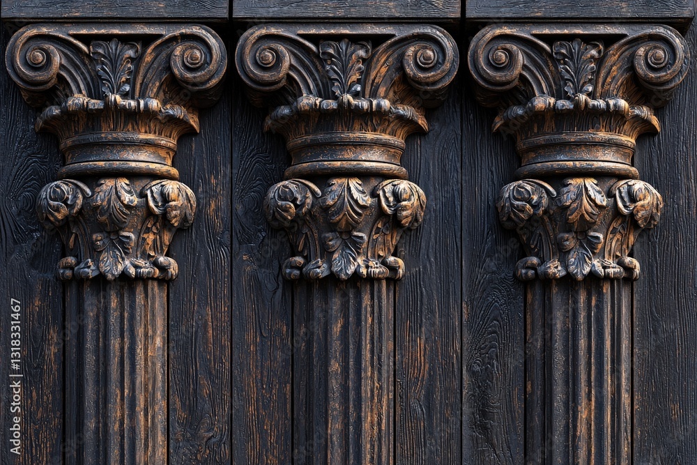 Wooden fluted panel old dark wood texture map pattern background Stock ...