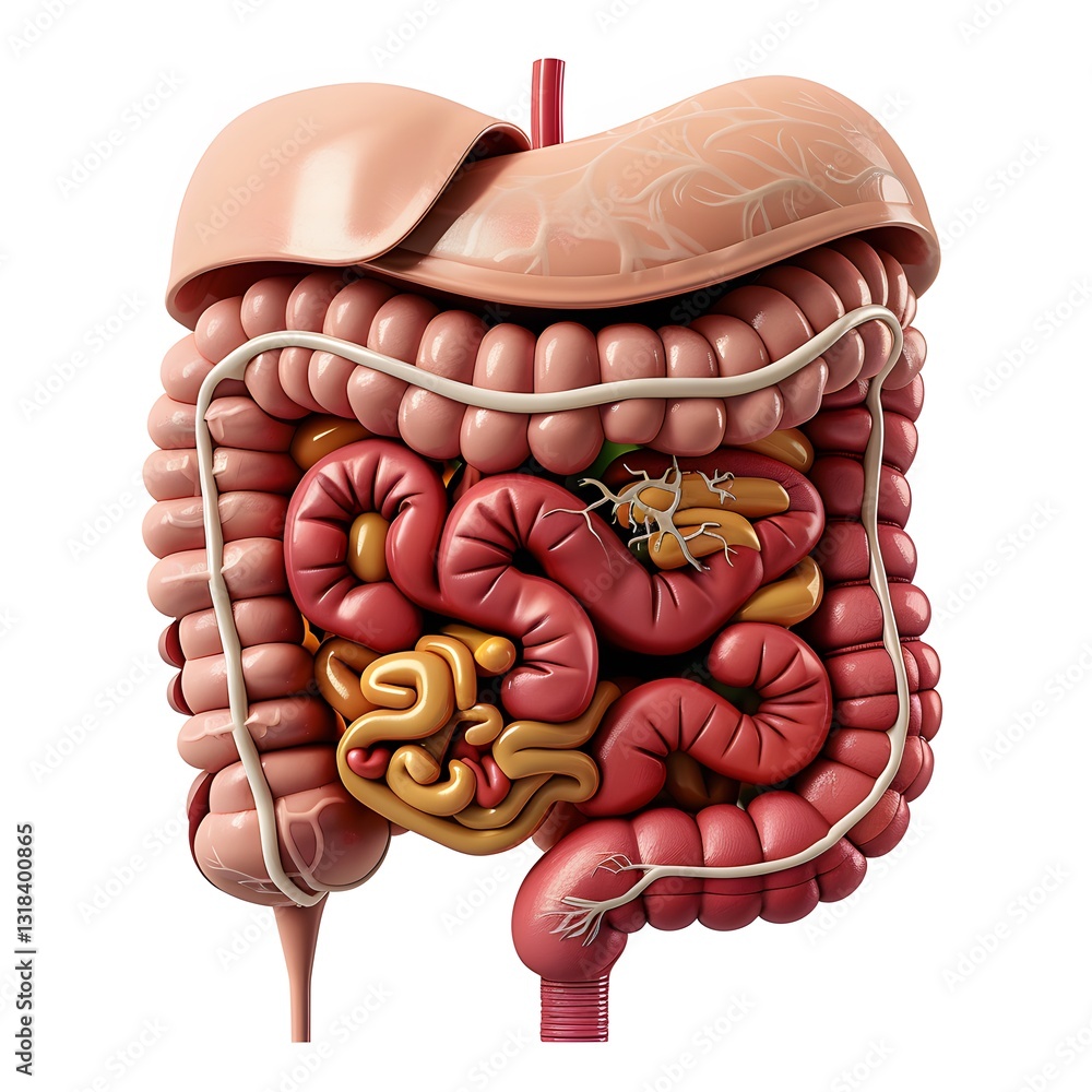 Detailed Illustration of Human Digestive System Anatomy and Functions ...