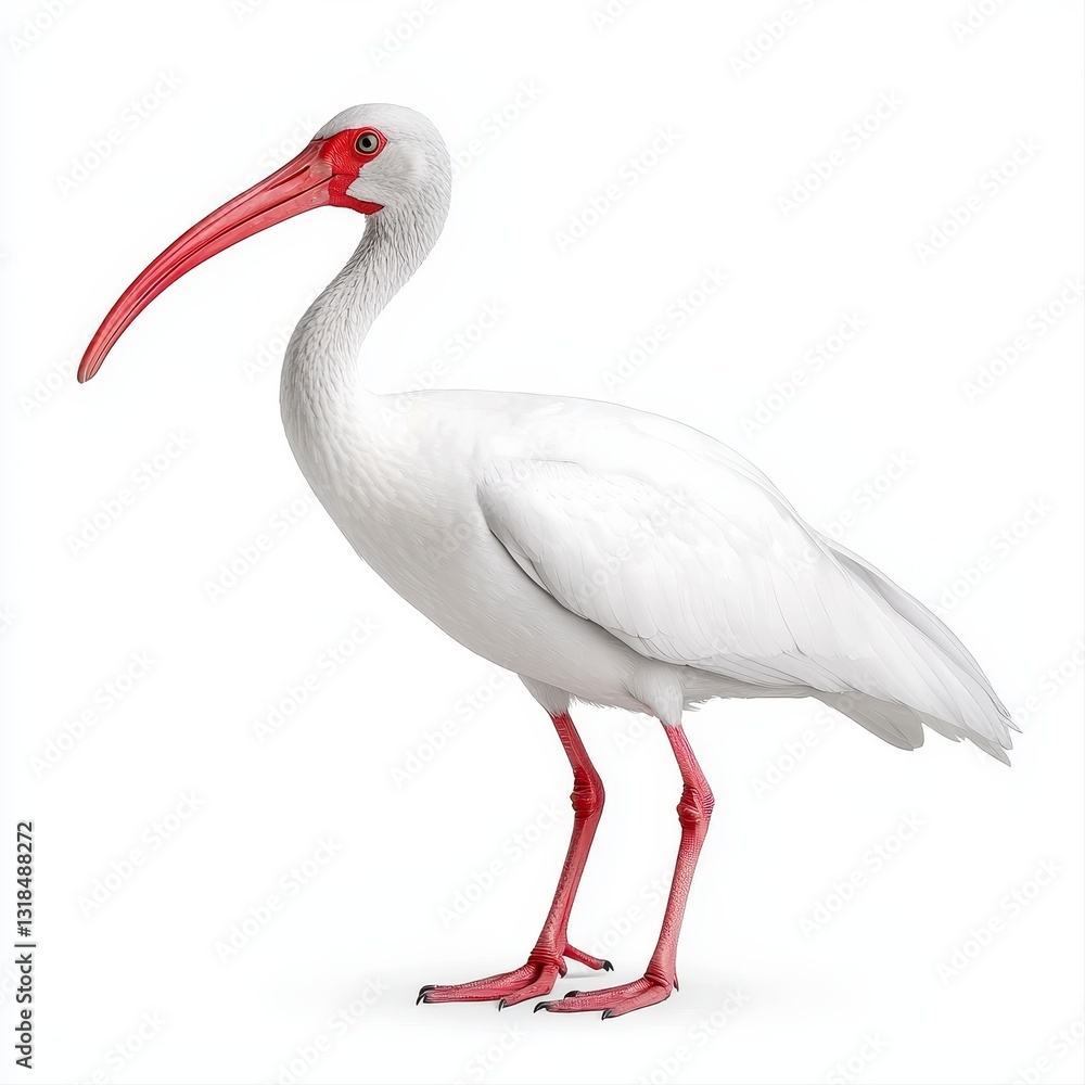 Beautiful white ibis bird with gray head and red beak showcasing its ...