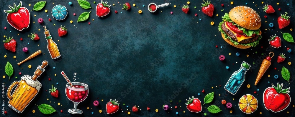 Colorful restaurant cafe menu on chalkboard background with fun ...