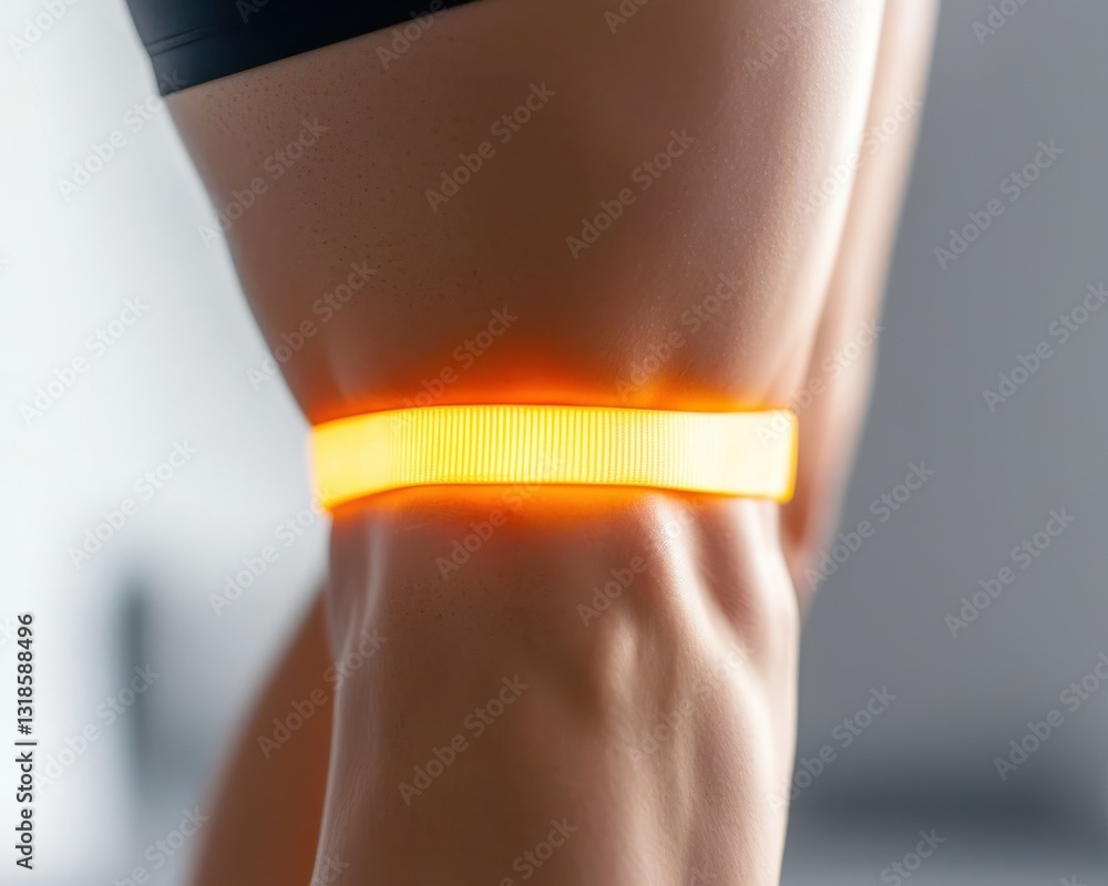 Herniated disc therapy concept. Glow strap on athletic leg in training ...