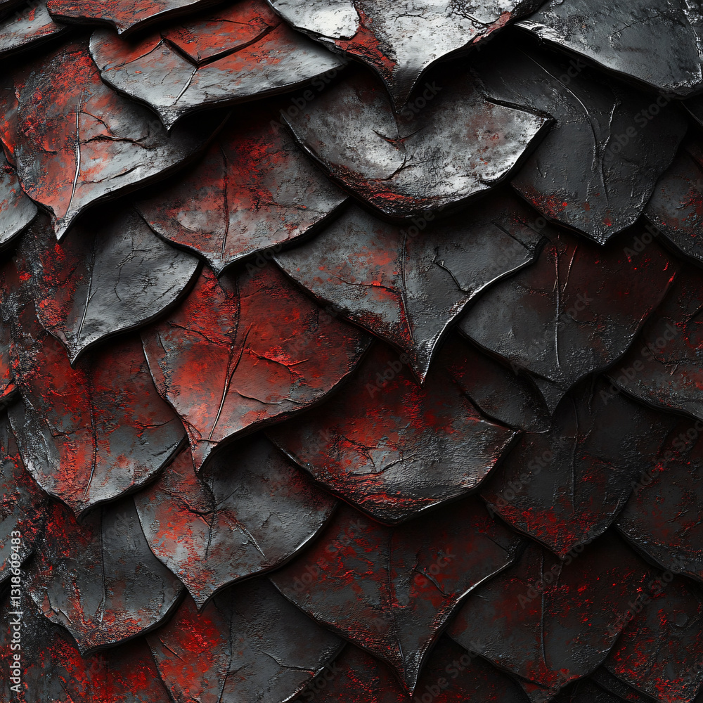 Metallic dragon scales glowing lava cracks volcanic rock texture dark ...