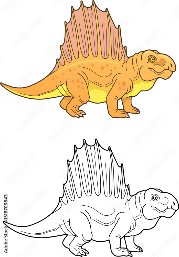 prehistoric dinosaur dimetrodon, coloring book for children, outline ...
