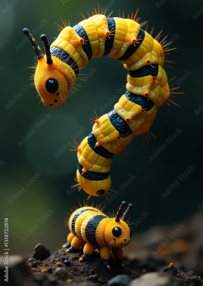 Twisted yellow and black caterpillar in the form of a question mark ...
