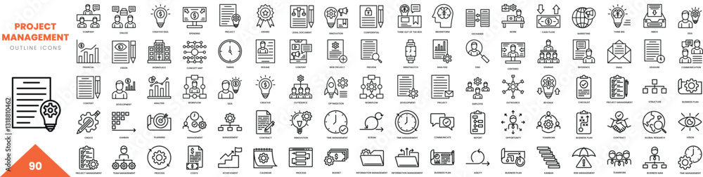 project management outline icon collection. Vector illustration Stock ...