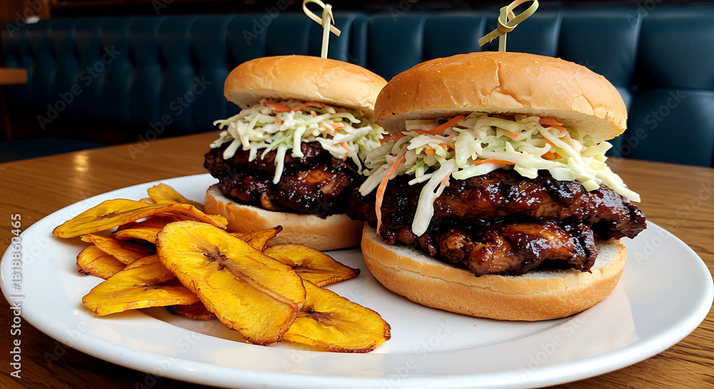 Illustration Stock Jamaican jerk chicken sandwich with soft bread ...