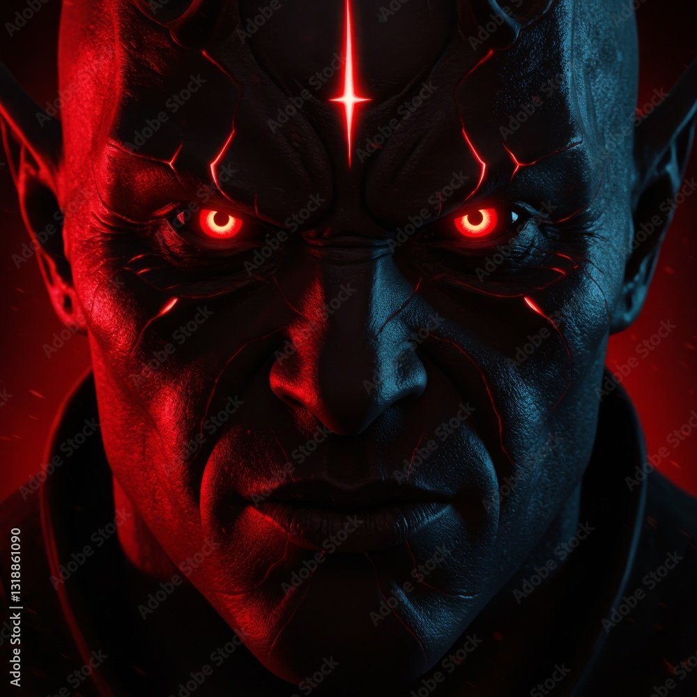 Foto de Stock Generative AI Demon Face with Glowing Eyes demon face ...