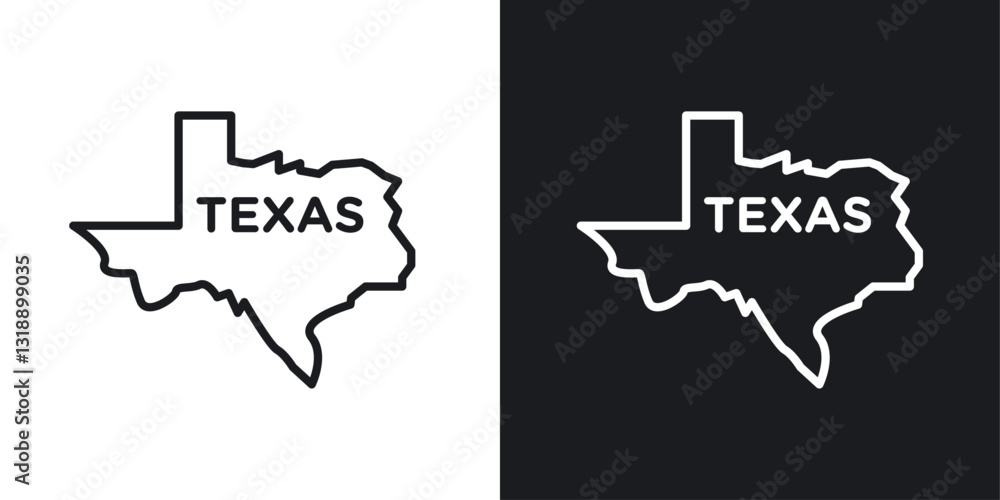Texas map icons set in black and white stroke lines Stock Vector ...