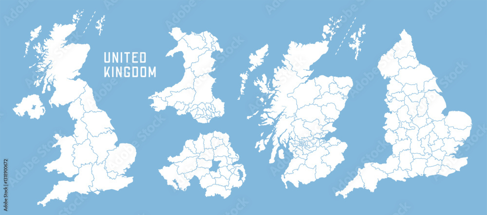 Detailed UK map with regional divisions. United Kingdom map. England ...