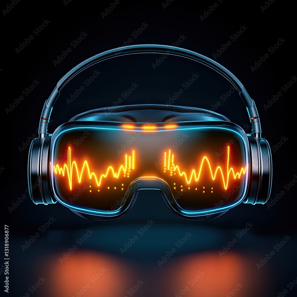 Digital sound wave technology, Futuristic virtual reality headset with ...