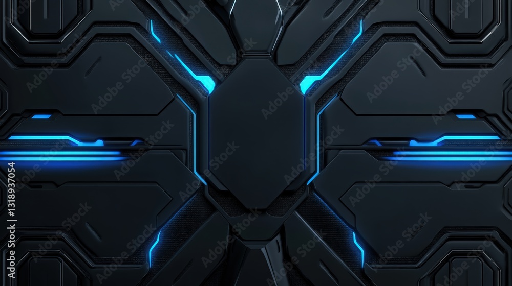 Futuristic Dark Panel Background with Glowing Blue Lines, Symbolizing ...