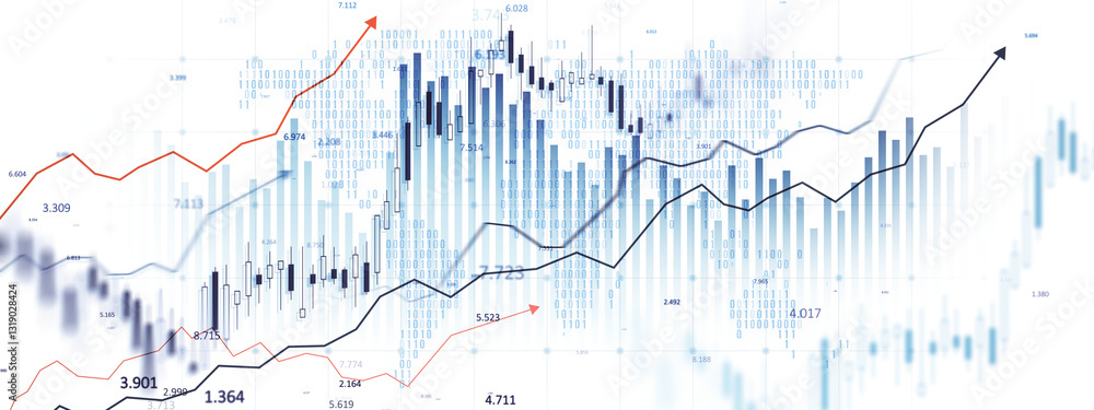 Financial stock market chart with rising graphs, candlestick patterns ...