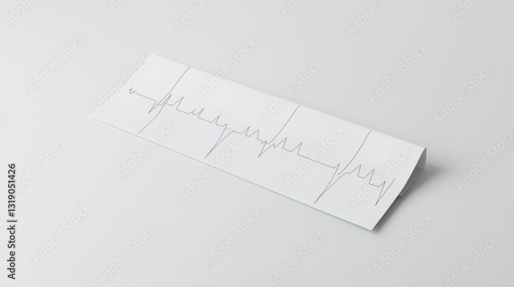 Printed electrocardiogram (ECG) strip on white paper, displaying a ...