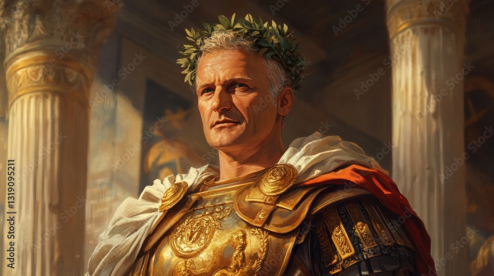 A Majestic Portrait of Caesar Augustus: Roman Emperor in Golden Armor ...