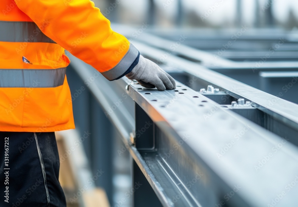 A close-up of an architect inspecting the installation of structural ...