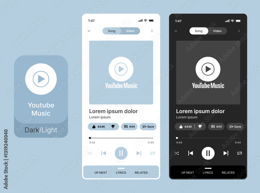 Youtube Music interface template. Youtube Music cover songs mockup ...