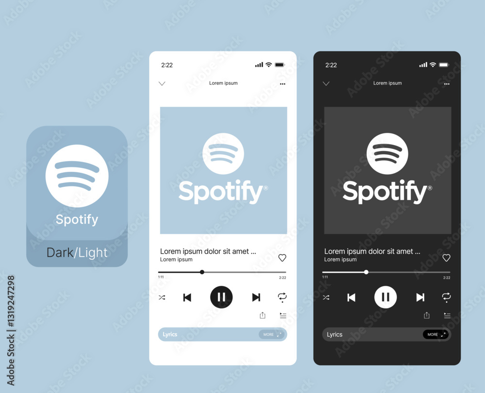 Spotify interface template. Spotify cover songs mockup. social network ...