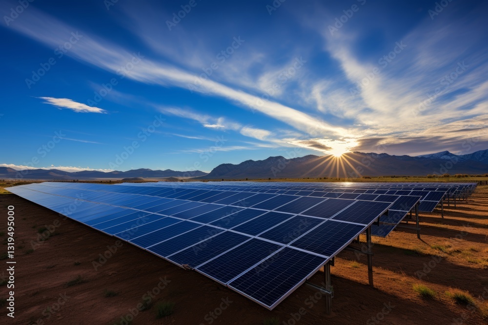 Expansive solar panel farm under clear sky showcasing renewable energy ...