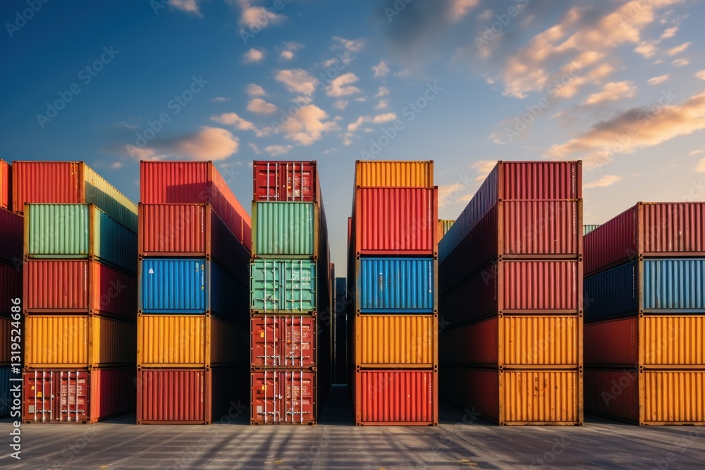 Zdjęcie bez tantiem: Stacked Shipping Cargo Freight Container. Stacked ...