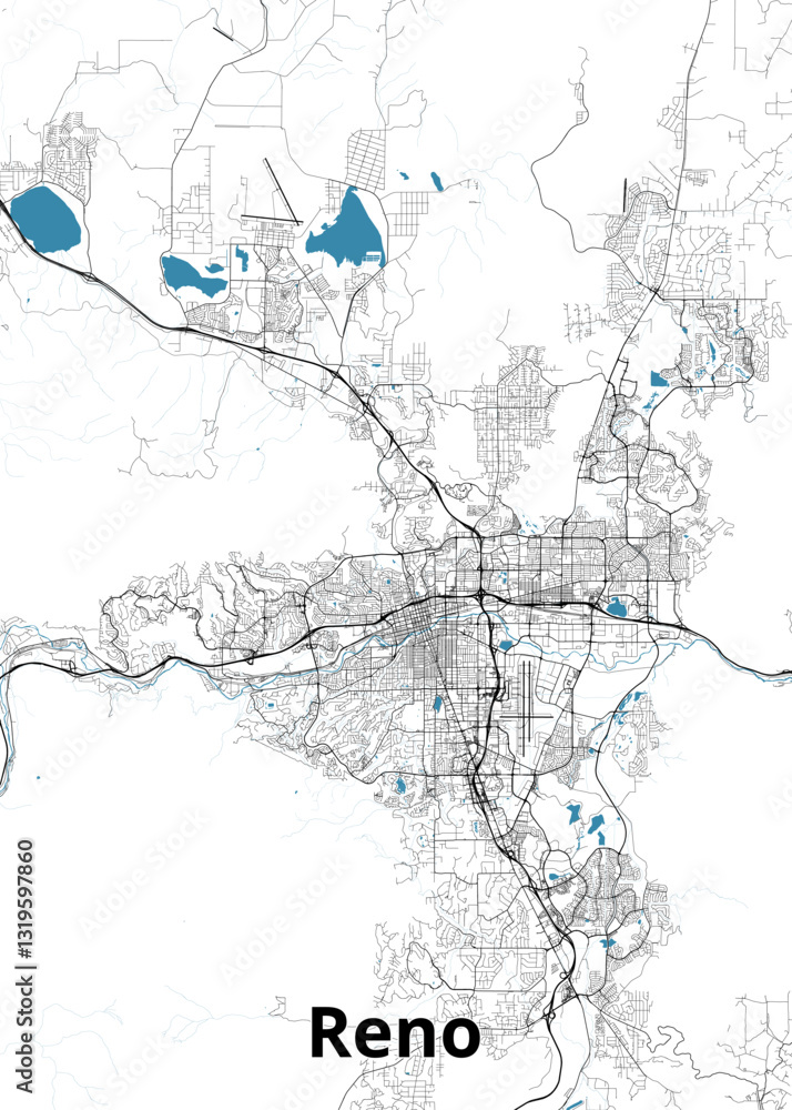 This is a detailed map of Reno, Nevada, showcasing its street network ...