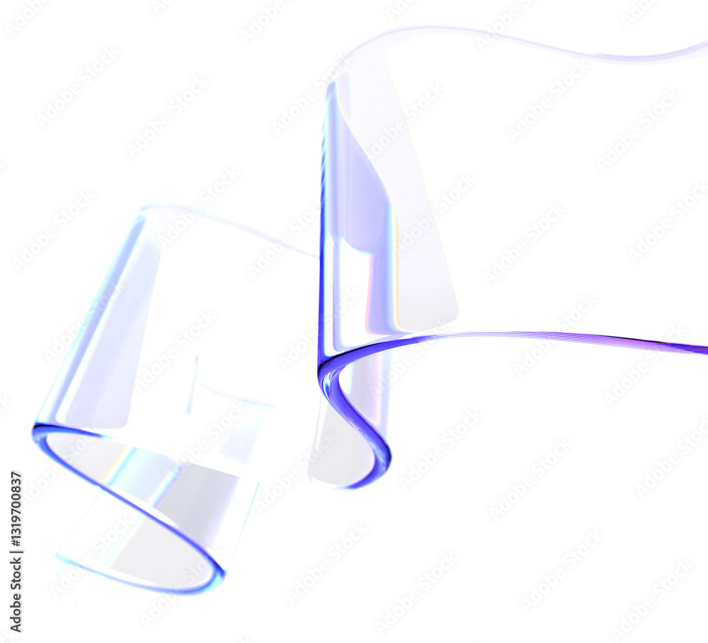 3d abstract liquid glass transparent clear ribbon wave line render ...