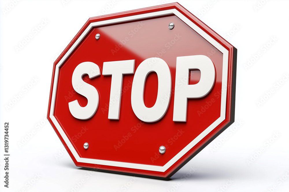 Bright red octagonal STOP sign with a bold white border. A universal ...