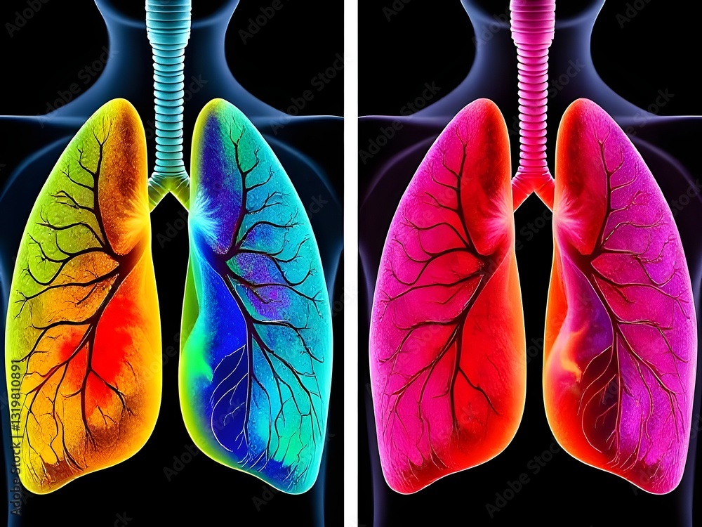 Human Lungs Comparison Healthy vs. Unhealthy, Medical Illustration ...
