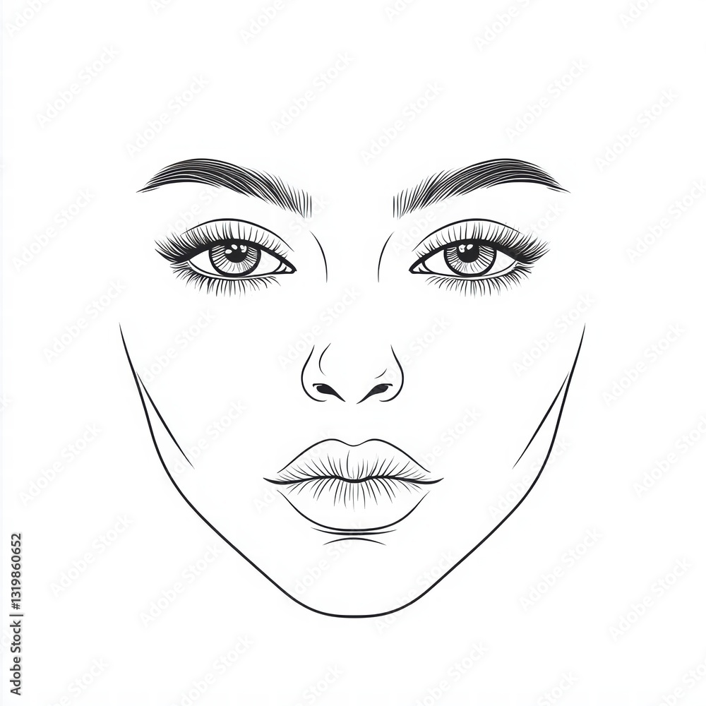Face Chart for makeup design: A minimalist face chart, outlined in fine ...