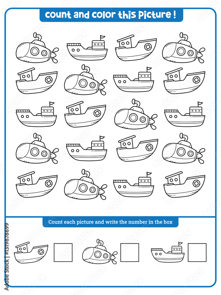 Kids worksheet: Ship and Submarine theme I spy game for kids. Searching ...