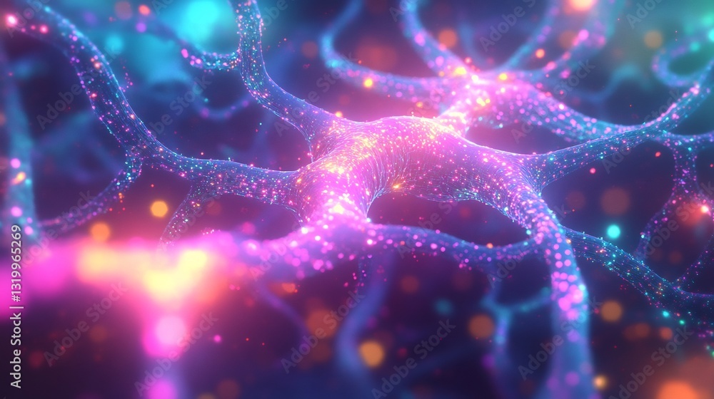 Stylized AI neural network visualized as a vast tree of glowing ...