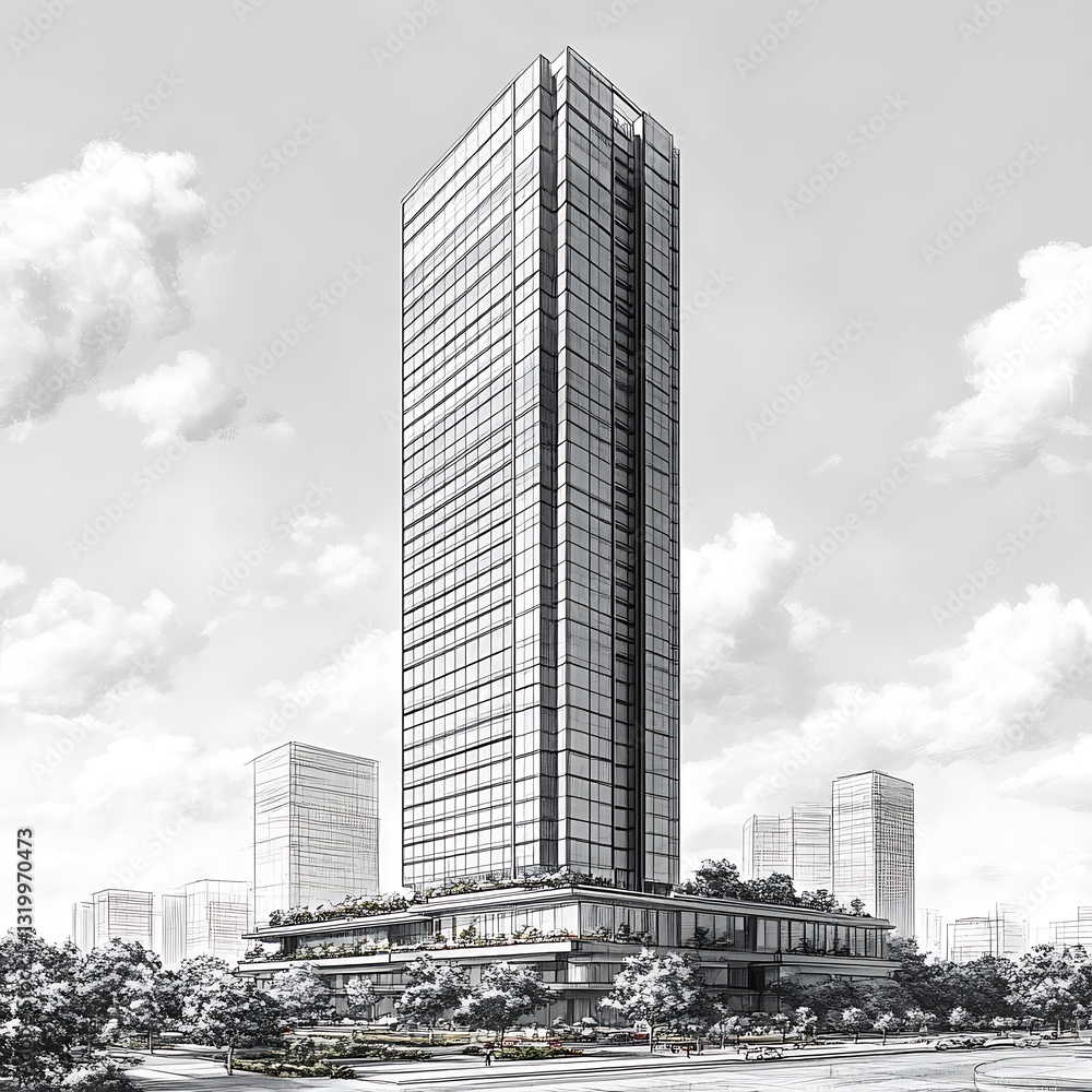 Skyscraper realistic sketch modern architectural high resolution hd ...