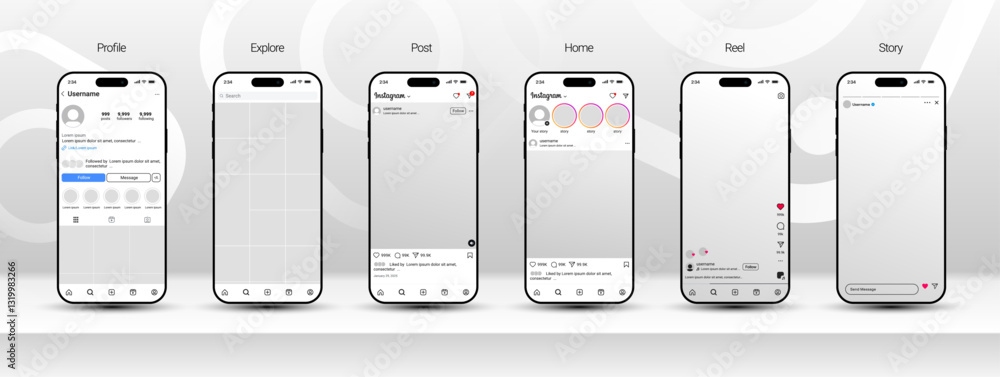 Instagram post mockup New Update. Reels, Story, Home, profile and ...