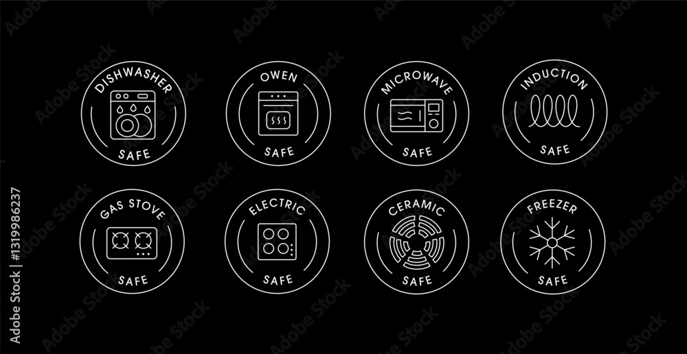 Kitchen Appliance Safety Icons Set: Dishwasher, Oven, Microwave ...