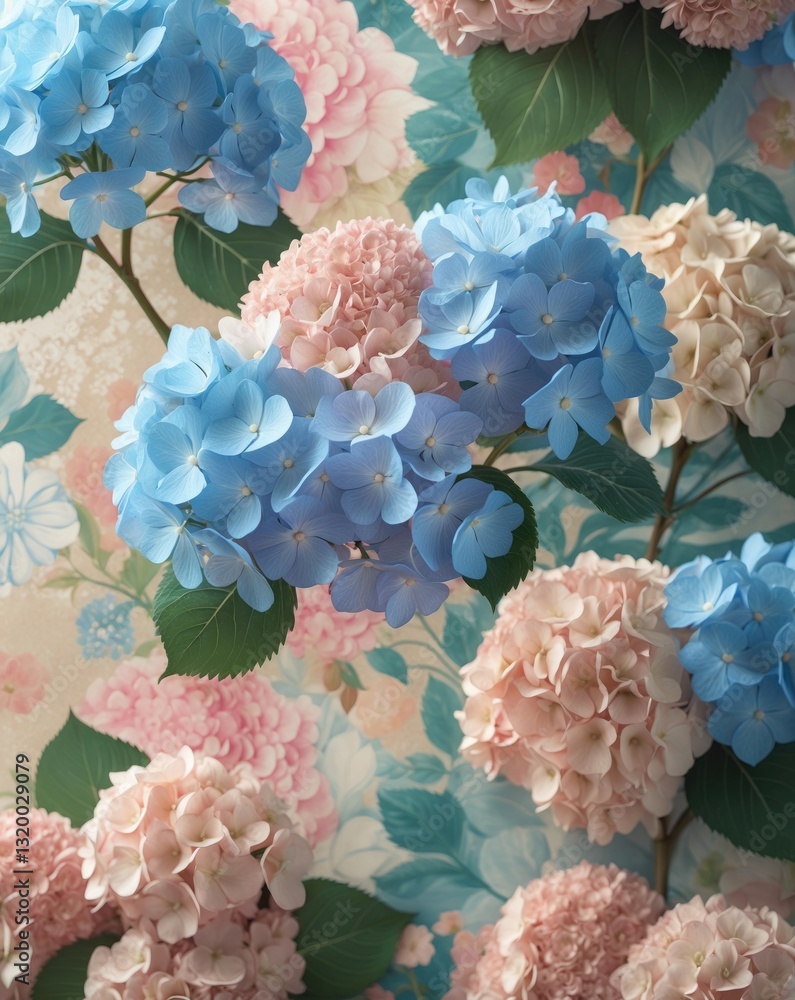 Hydrangeas start to bloom. Floral design for background. Wallpaper and ...