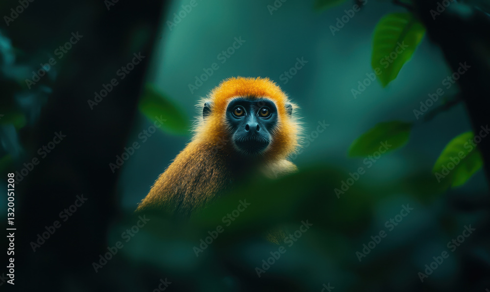 Curious Golden Monkey Gazing Intently Amidst Lush Greenery in a ...