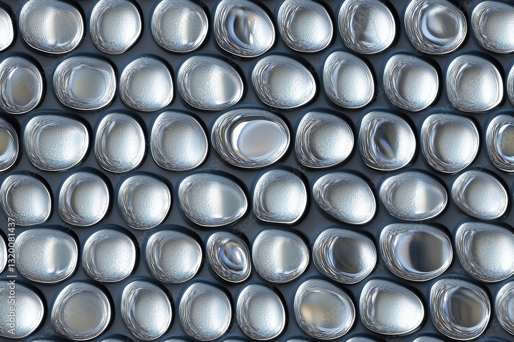 Seamless glass shiny pebbles arranged in a grid pattern. The surface ...