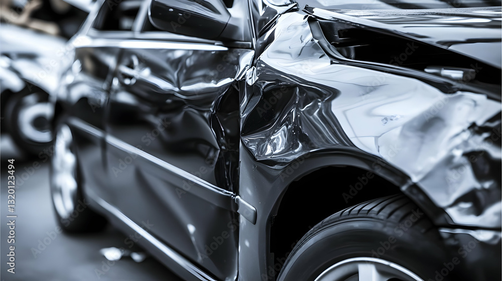 Severely Damaged Car Door and Fender After a Collision, Showing ...