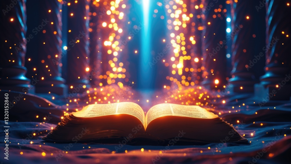 Lights emanating from the Bible. Image format. Created using generative ...