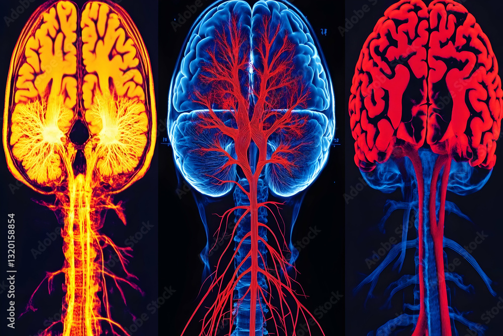 Tripartite Medical Brain Scan Illustration: Detailed Visualization of ...