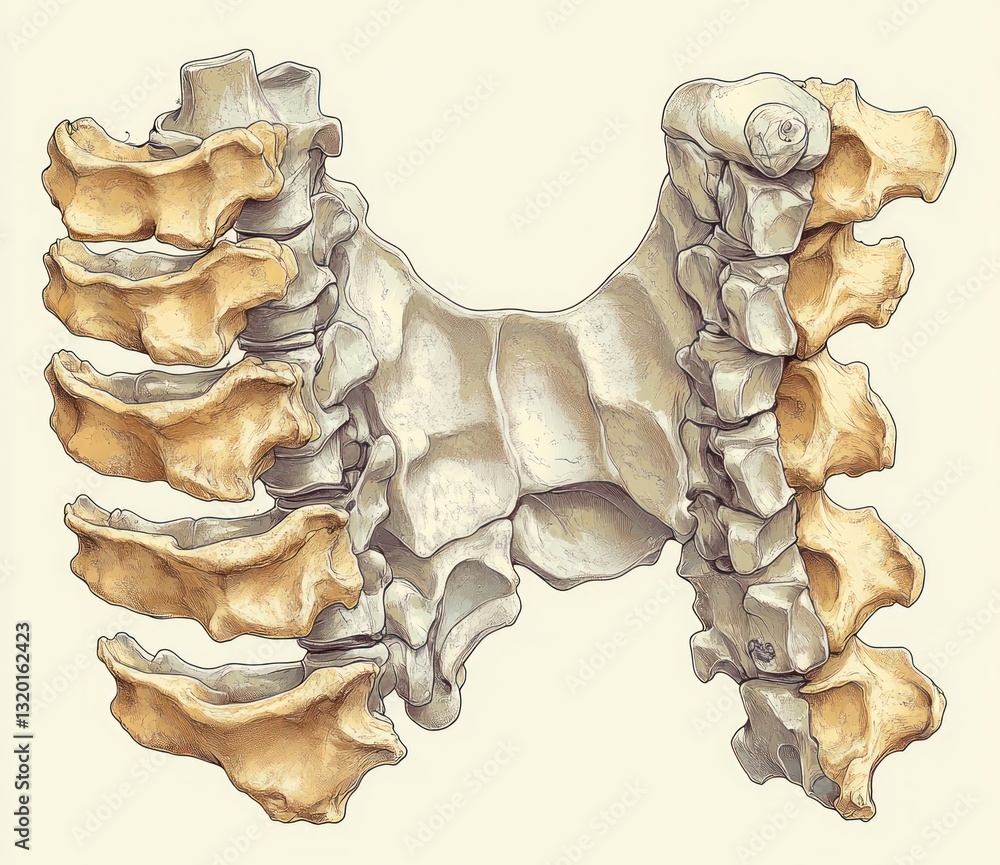 Detailed Medical Illustration of Human Spine and Spinal Disc Cross ...